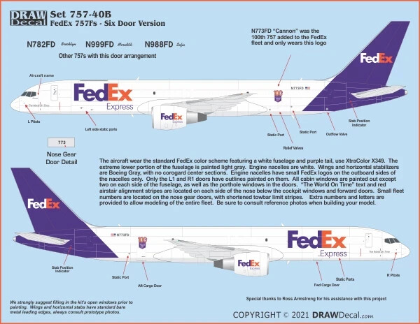 Draw Decal 1/144 FedEx Express Boeing 757F 757-200 F 6 Door Airliner ...