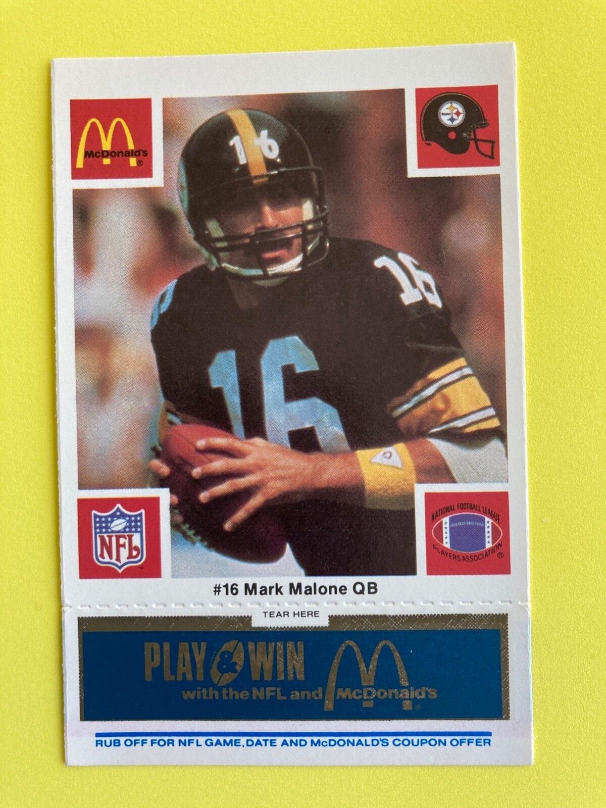 Mcdonalds Football Pittsburgh Steelers Mark Malone Blue Tab 1986 | eBay