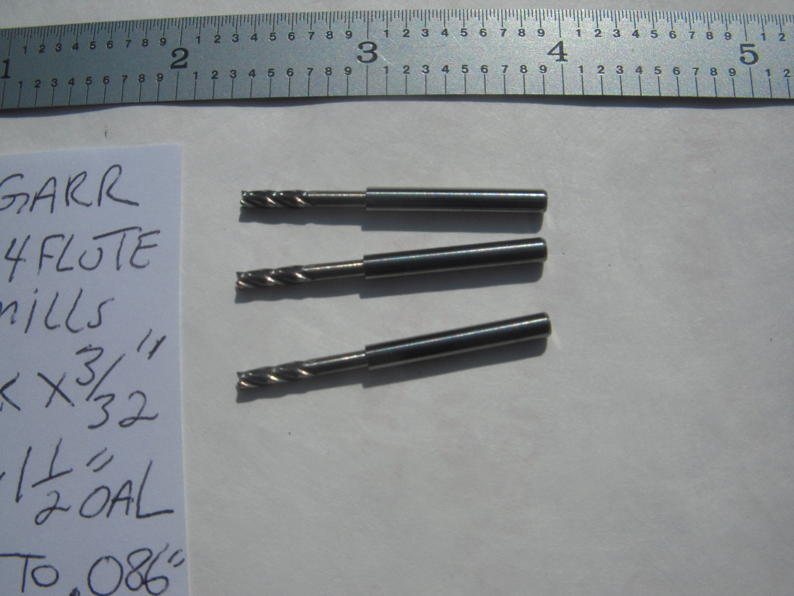 3PC LOT GARR CARBIDE 1/8" SH. X 3/32" CUT X 5/16"LOC X 1 1/2" L 4FL SQ ...