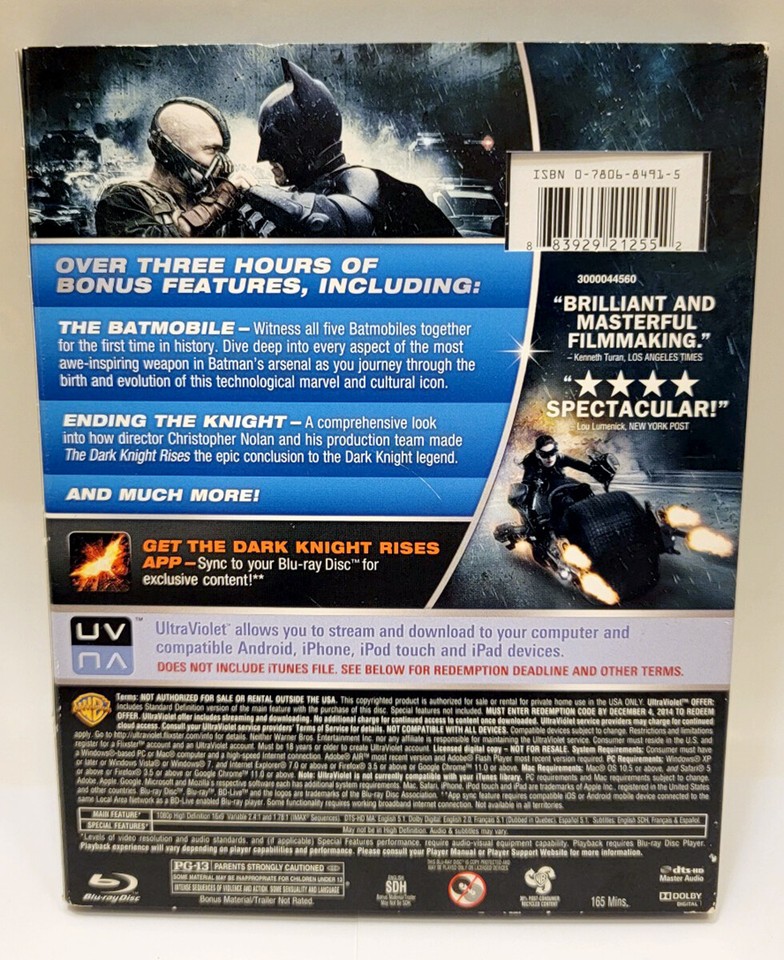 The Dark Knight Rises Blu-ray DVD 3-Disc Set Lenticular Slipcover ...