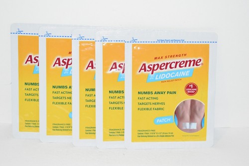 Lot of 5 Aspercreme Fragrance-Free, Pain Relief Patches w/ Lidocane NEW ...