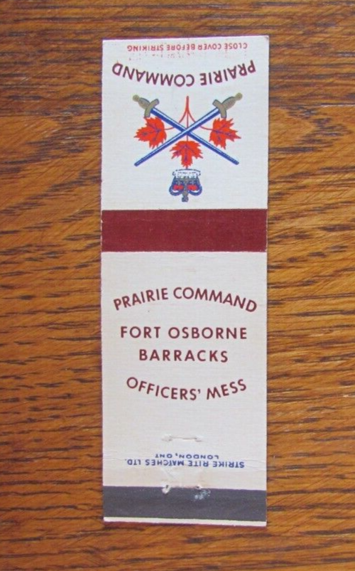 CANADIAN ARMY FORT OSBORNE BARRACKS MATCHBOOK COVER: WINNIPEG, MB ...
