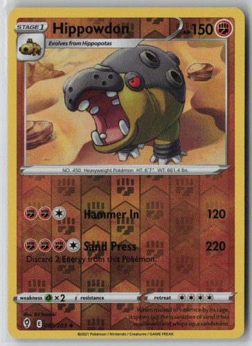 Hippowdon 085/203 Pokemon TCG Evolving Skies Reverse Holo Card (Near ...