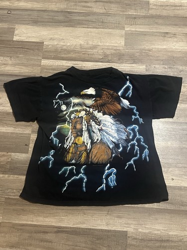 Vintage American Thunder Shirt Men L Native American Eagle Lightning Tribal 90s | eBay