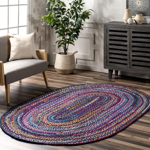 Tammara Bohemian Hand Braided Area Rug, Oval 3x5, Blue 842736108106| eBay