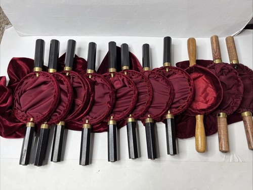 LOT Of 11 Burgundy Velvet Church Offering Collection Bags Double Wood ...
