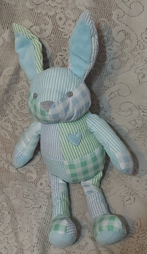 PBK Pottery Barn Kids Blue Patchwork 17" Bunny Plush Lovey Stuffed ...