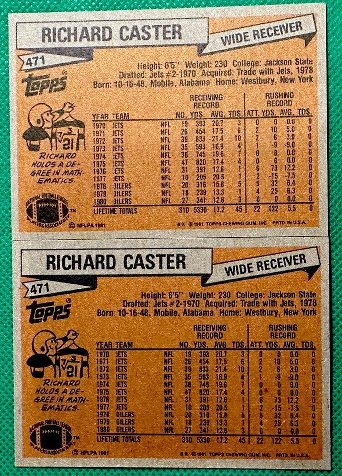1981 Topps 471 Richard Caster Houston Oilers (2) NMMT SHARP | eBay