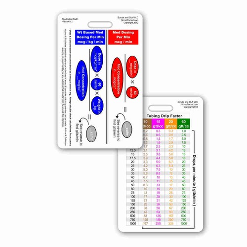 Medication Math Vertical Badge ID Card Pocket Guide Nurse RN Paramedic ...