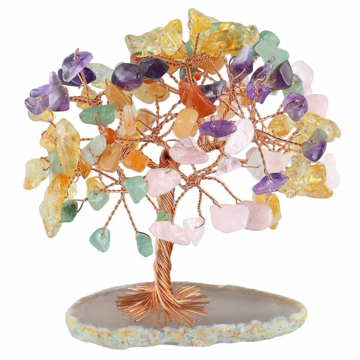 Natural Crystal Tree Copper Money Tree with Agate Slice Base for Luck ...