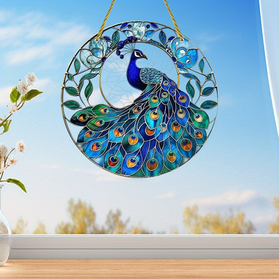 Peacock Colourful Acrylic Disc Suncatcher Hanging Home Wall Decoration ...