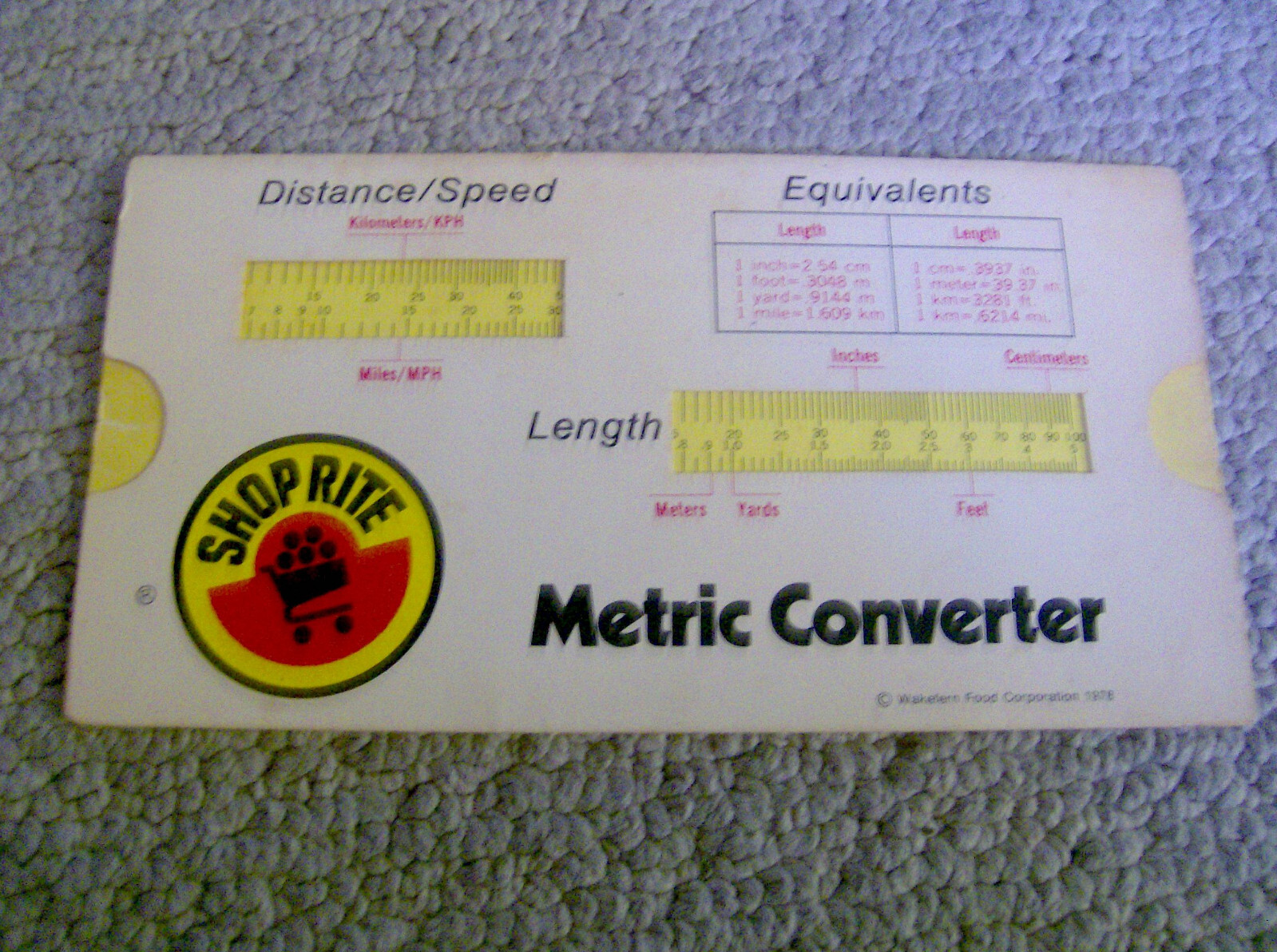 RARE vintage 1980s SHOP RITE supermarket grocery store METRIC CONVERTER ...