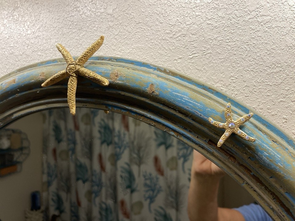 Coastal Beach Seaside Shabby Blue With Gold Accents Starfish Mirror | eBay