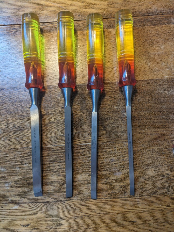 MARPLES Mortise Chisel Set 4pc 1/4-1/2" Sheffield England, Stanley Roll ...