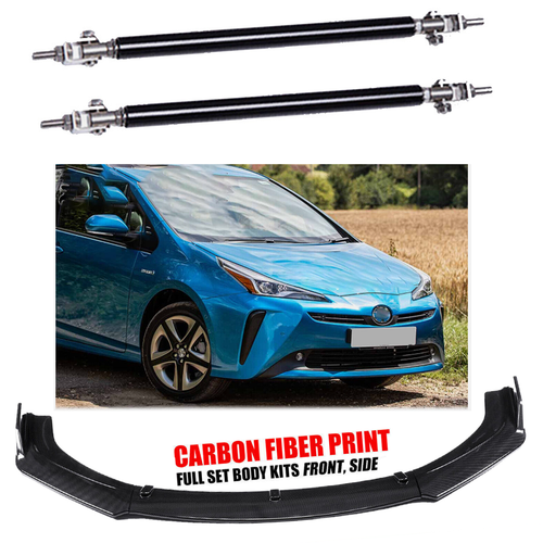 Carbon Front Bumper Lip Splitter Spoiler + Strut Rods For Toyota Prius ...