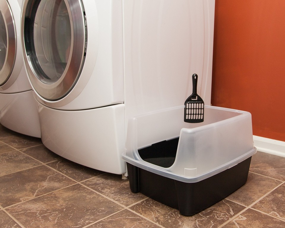 IRIS USA Large Cat Litter Box with Scatter Shield and Scoop, Open Top ...