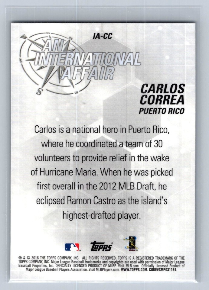 Carlos Correa - 2018 Topps Chrome International Affair Insert Card # IA ...