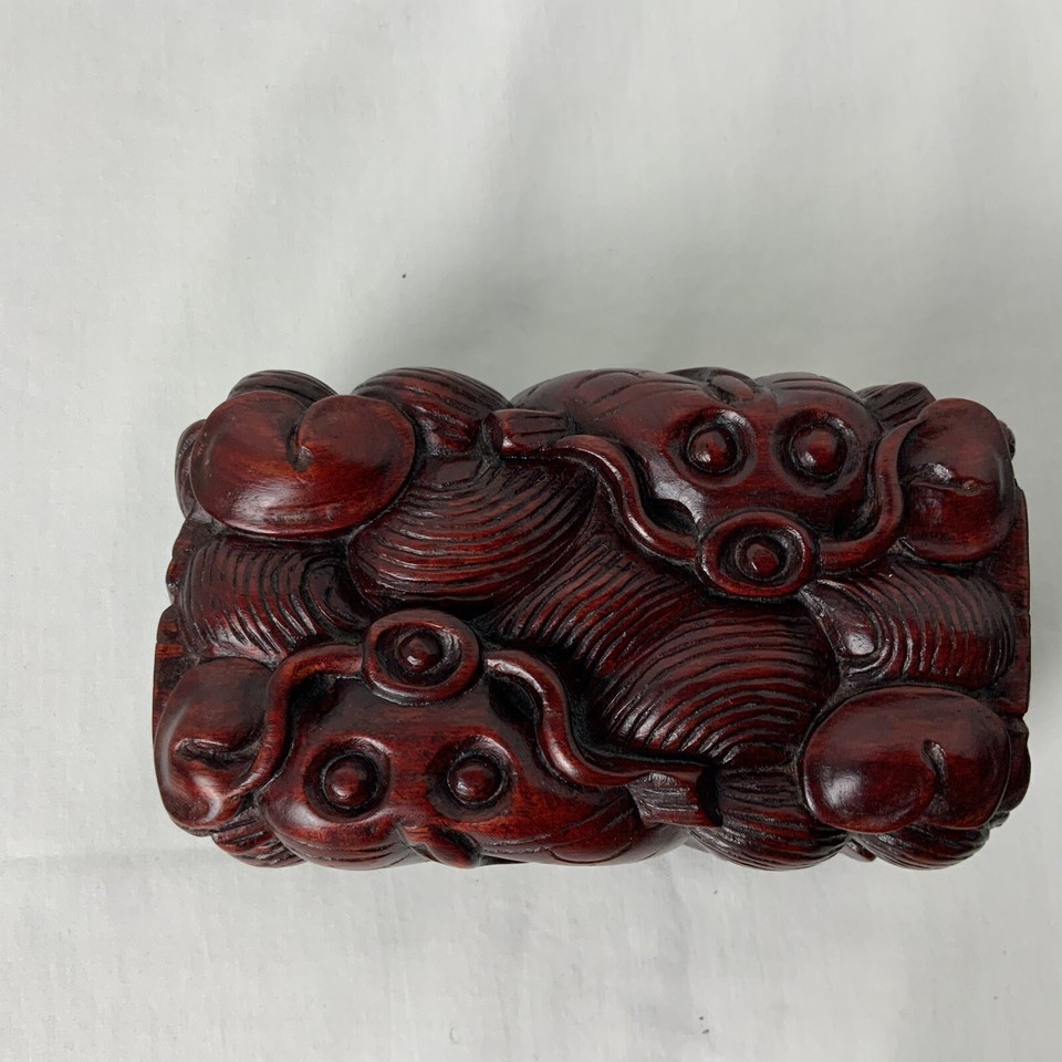 Vintage Chinese Hand Carved Dragons Wood Trinket Jewelry Box Red ...