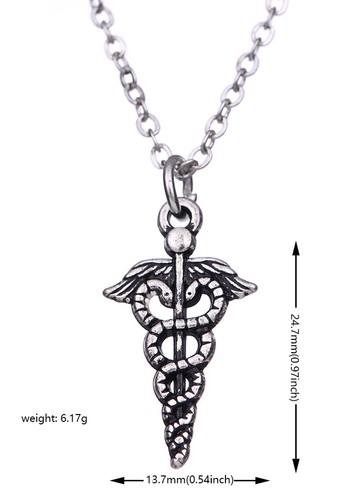 Caduceus Symbol Medicine Double Snakes Pendant Medical Sign Necklace ...