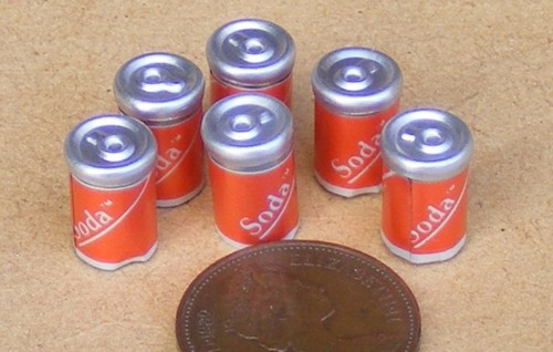 6 Small Cola Pop Soda Cans 1:12 Scale Tumdee Dolls House Miniature Pub ...