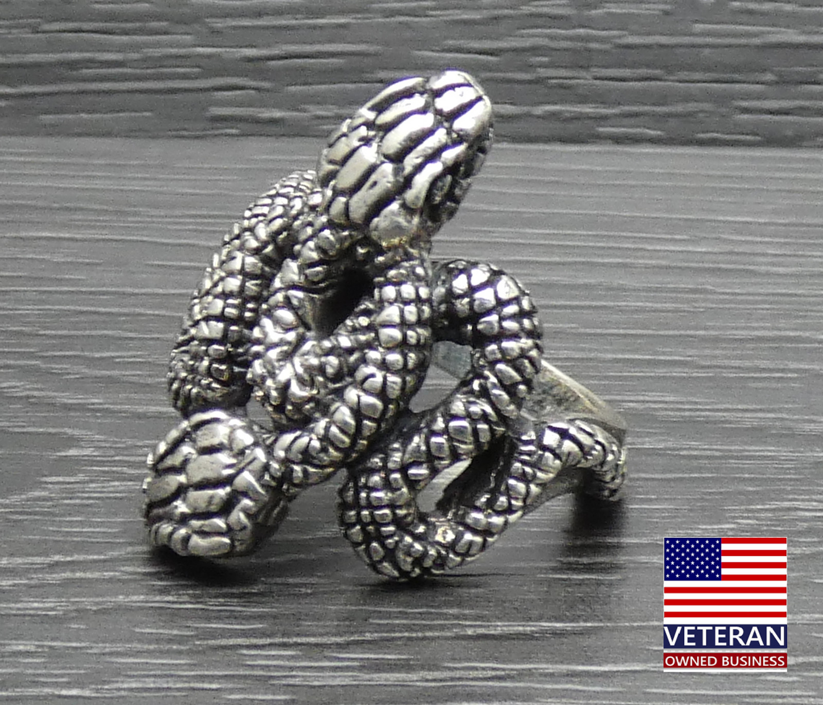 Vintage Sterling Silver Wide Double Viper Rattle Snak… - Gem