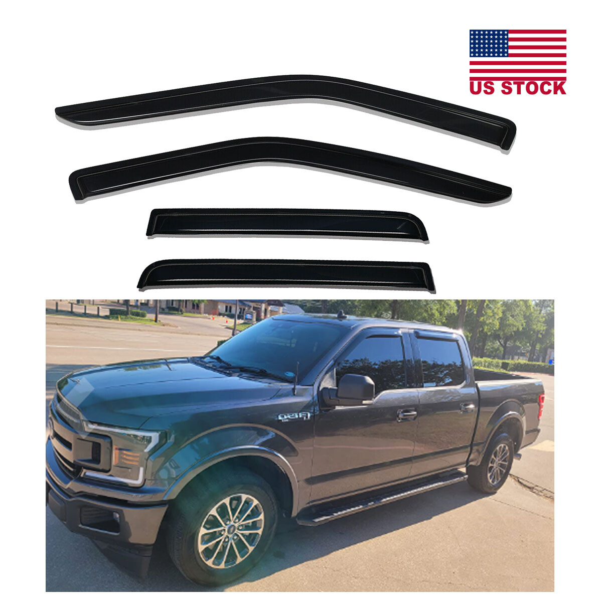 For 2015-2024 Ford F-150 F150 SuperCrew Cab Rain Guards Window Visors ...
