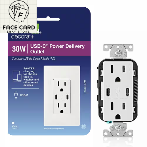 Decora 15 Amp Tamper Resistant Duplex Outlet with 30W USB-C Power ...