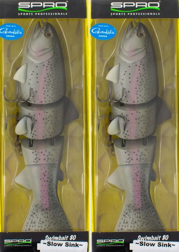 (LOT OF 2) SPRO SWIMBAIT 80 SLOW SINK 8" SSB80Z1SFR FLAT RAINBOW BM5348 ...