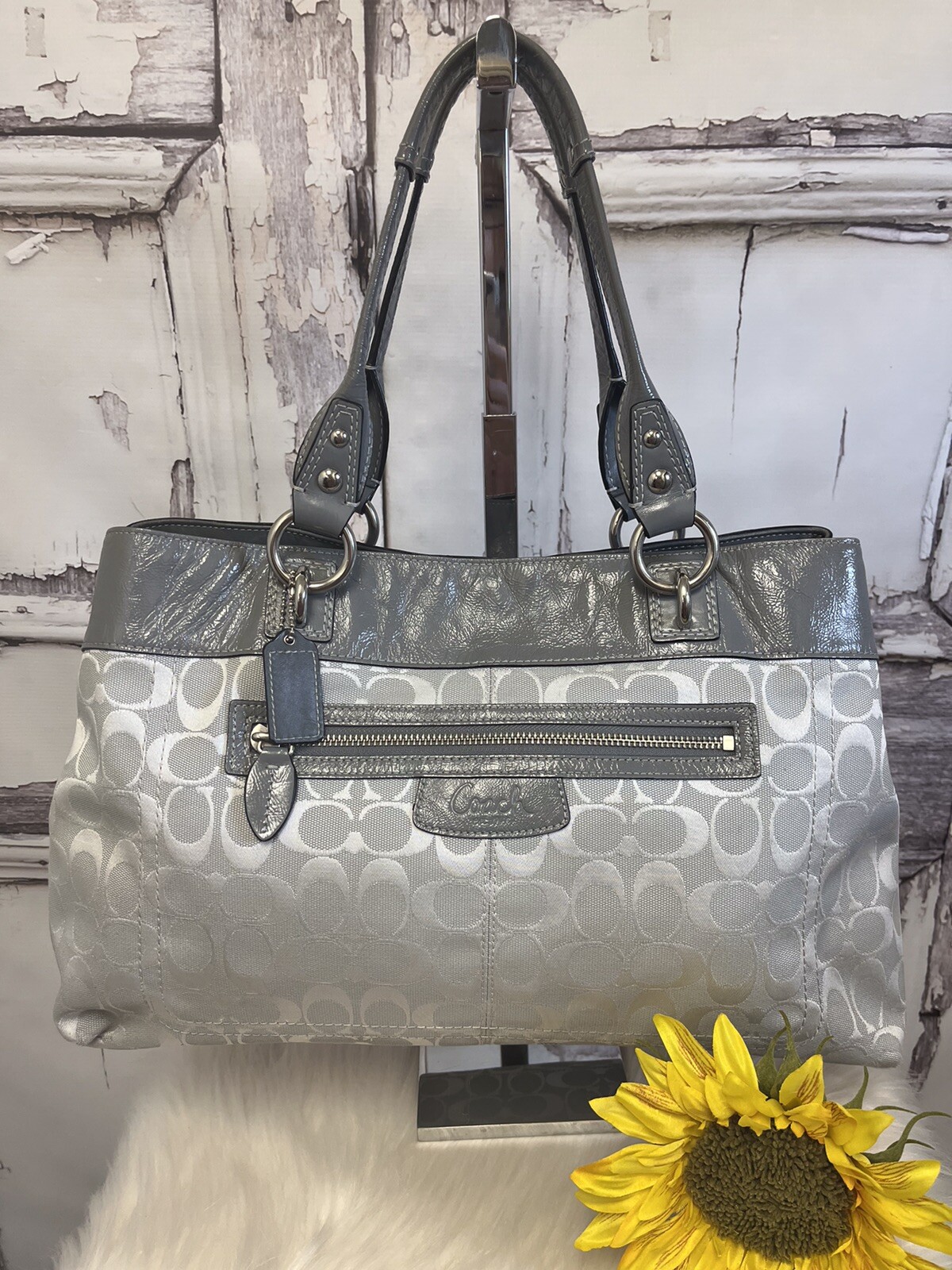 Coach Penelope Gray Signature Jacquard/Patent Leather… - Gem