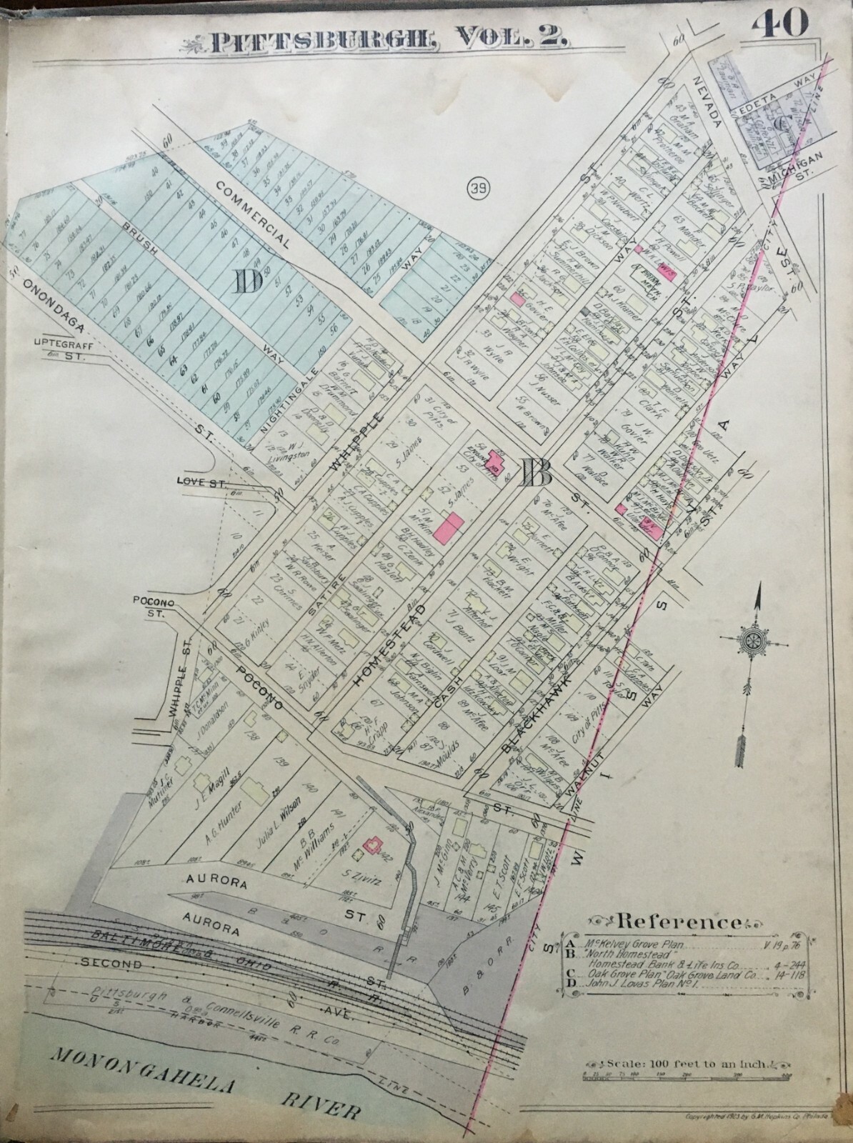 1923 PITTSBURGH PA SWISSHELM PARK WHIPPLE ST-NEVADA WAY&EDETAWAY-RIVER ...