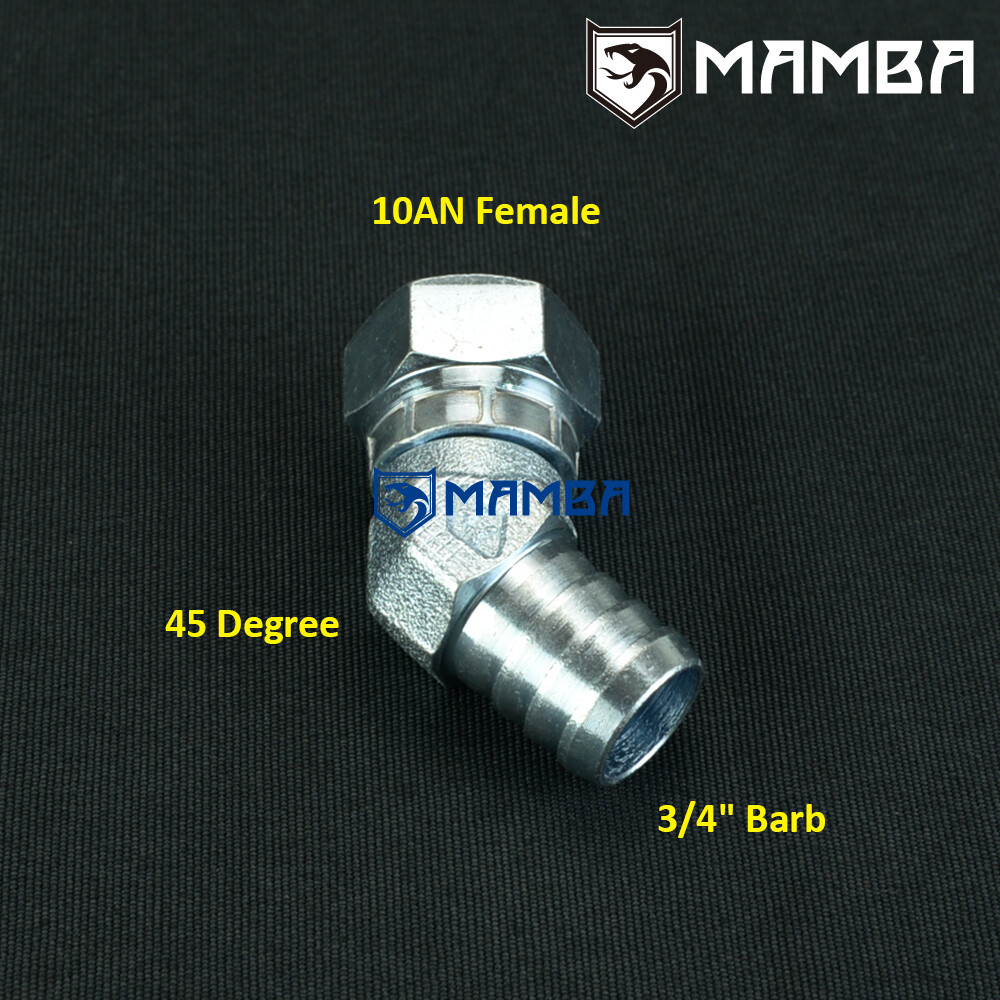 MAMBA 45Deg 10AN Female to 3/4" Barb Adapter Fitting Universal Turbo ...