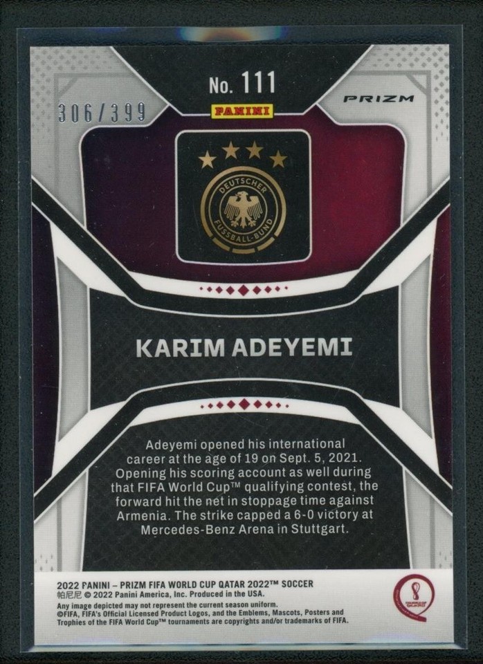 2022 KARIM ADEYEMI 306/399 PANINI PRIZM FIFA WORLD CUP QATAR 2022 RED ...