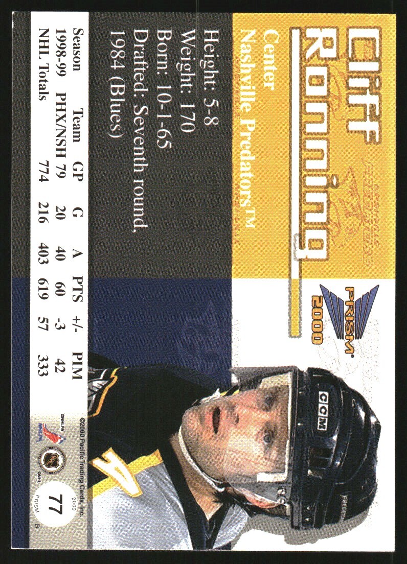 1999-00 Pacific Prism - Holographic Gold #77 Cliff Ronning /480 for ...