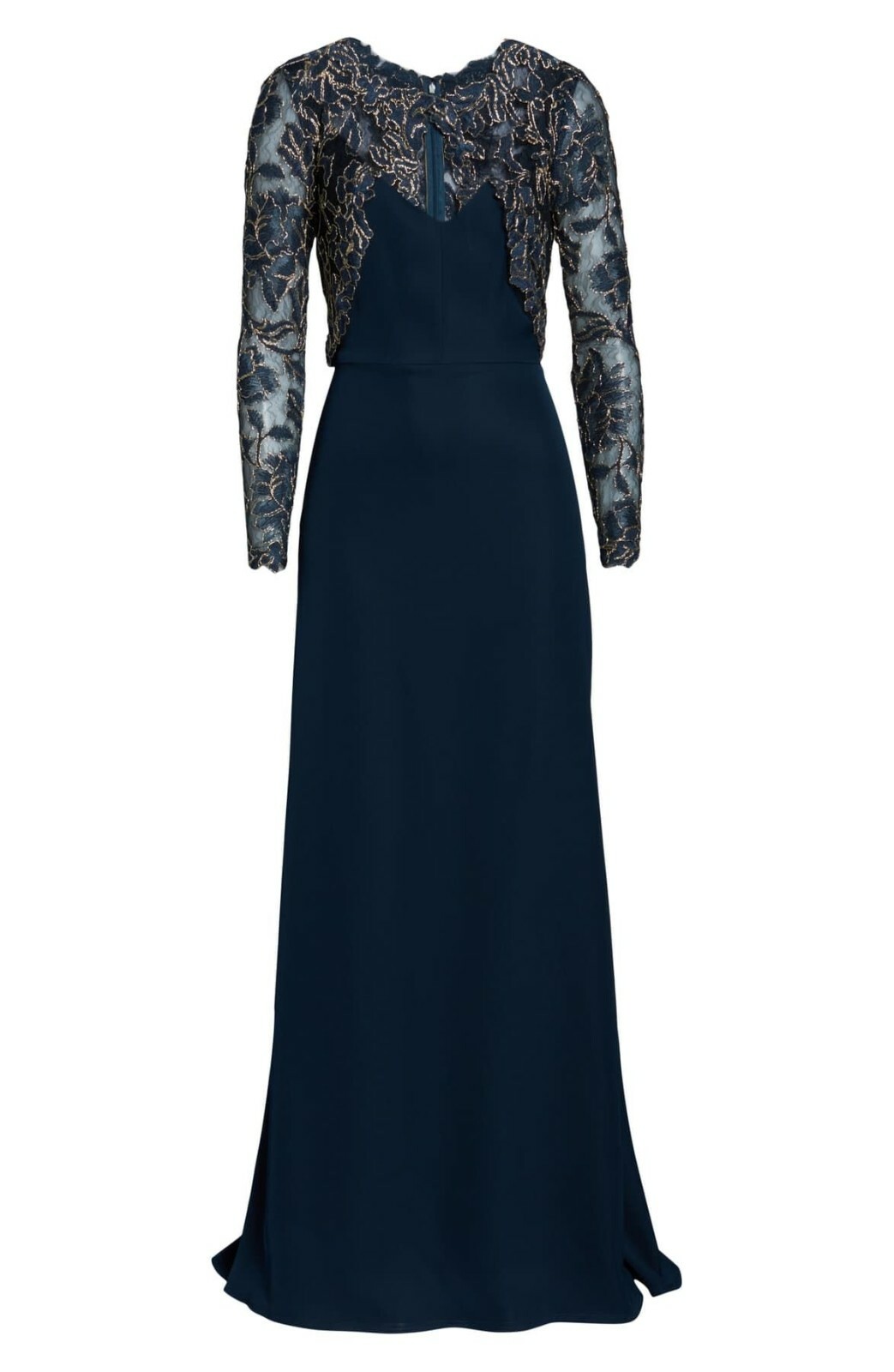 Tadashi Shoji Darya Crepe Tulle Lace Starry Night Navy Gold Dress Gown ...