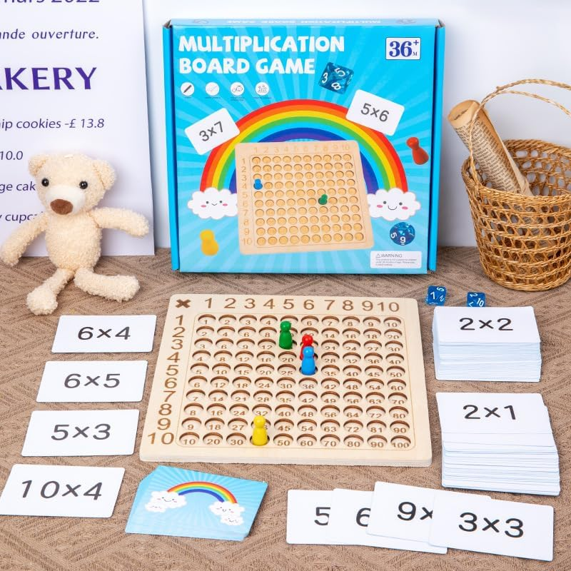 Wooden Math Multiplication Board,1X1 Learning Game,Multiplication Table ...