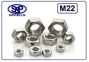 22MM - M22 - 22mm ST/STEEL HEX NUT DIN934 STAINLESS ST/ST FULL NUT ...
