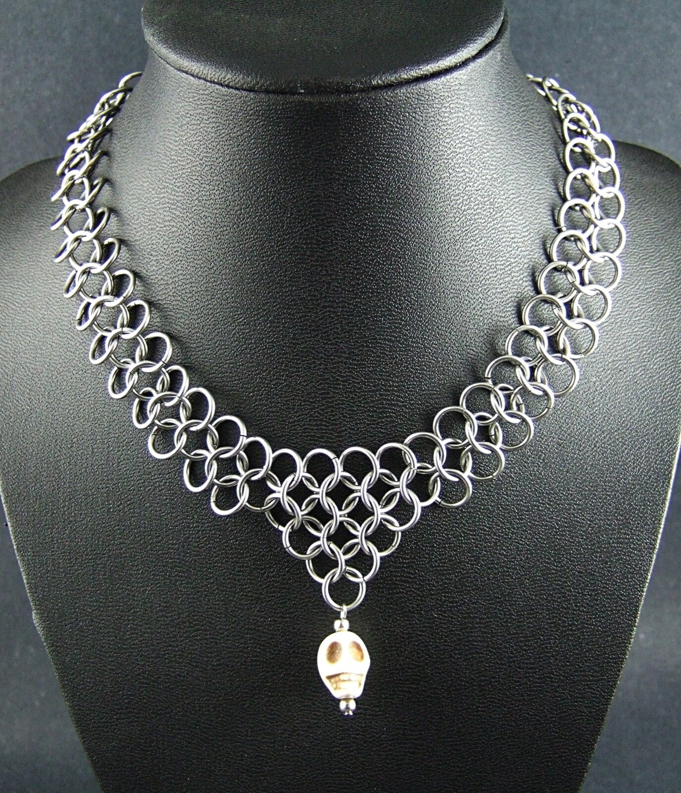 Skull Stainless Steel Chainmail Necklace Pirate Ren Fayre Fantasy ...