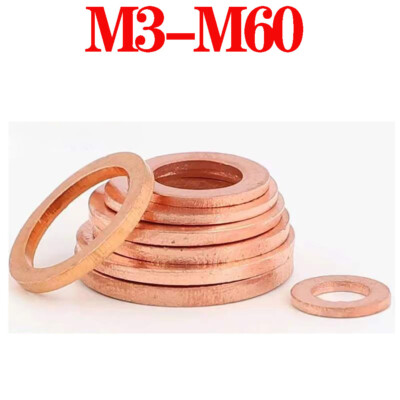 M3 M4 M5 M6 M8 M10 M12-M60 Metric Copper Sealing Washers Flat Seals ...
