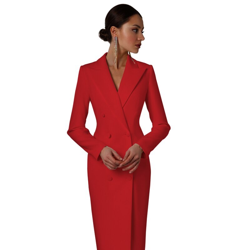 Long Jacket Dress Women Ladies Double Breasted Formal Dress Prom ...