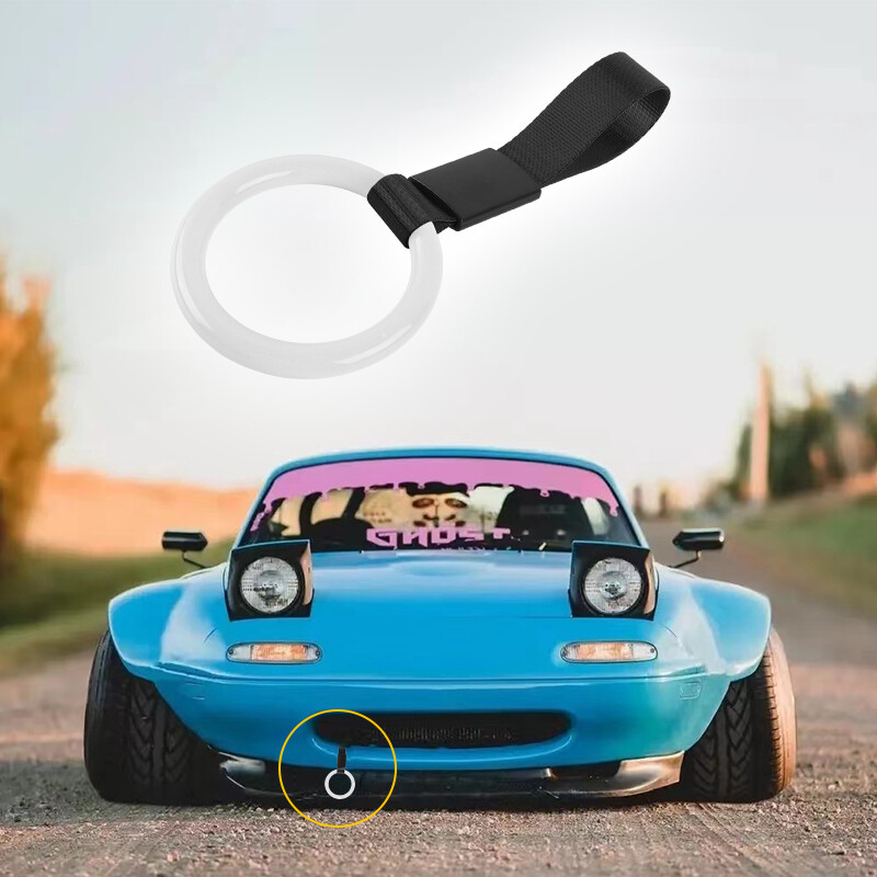 Car Accessory JDM Round TSURIKAWA White Ring Handle Strap Nylon Black ...