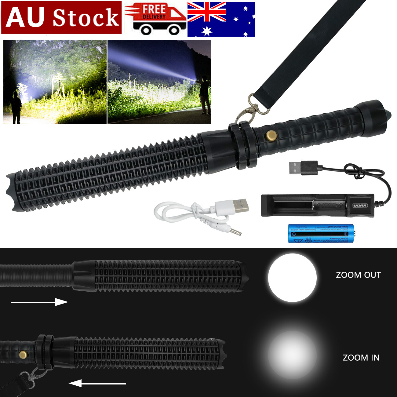 Baseball LED Retractable Flashlight Bright Baton Aluminum Alloy ...