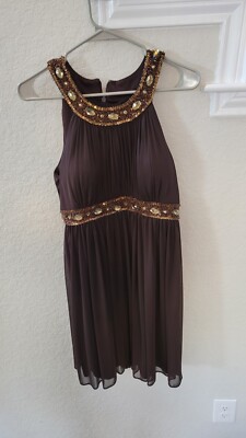 Cache Brown Embellished Flowy Halter Dress Lined Size 12 | eBay