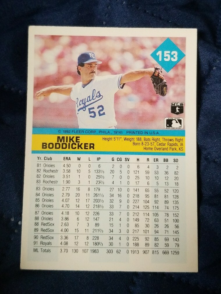 1992 Fleer Baseball Card #153 Mike Boddicker - Kansas City Royals | eBay
