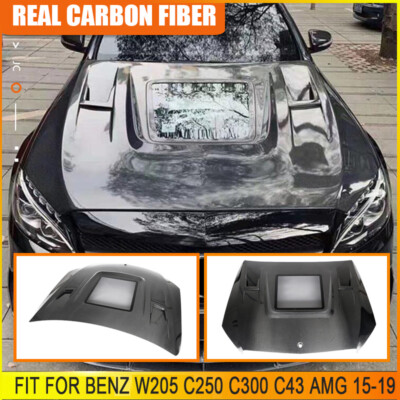 Fits Benz W205 C250 C300 C43 AMG 15-19 Carbon Fiber Engine Hood Cover ...