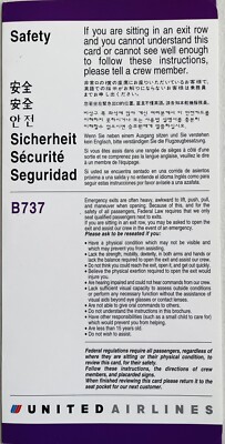 United Airlines Safety Card - Boeing 737 - March 2000 | eBay