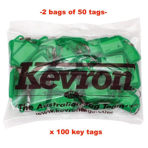 Bulk Key Tags -2 Bags Of 50 GREEN Plastic KEVRON Click Tags-100 TAGS ...