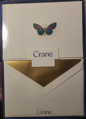 CRANE Engraved Butterfly Notes On Pearl White Kid Finish Paper 10 Notes ...