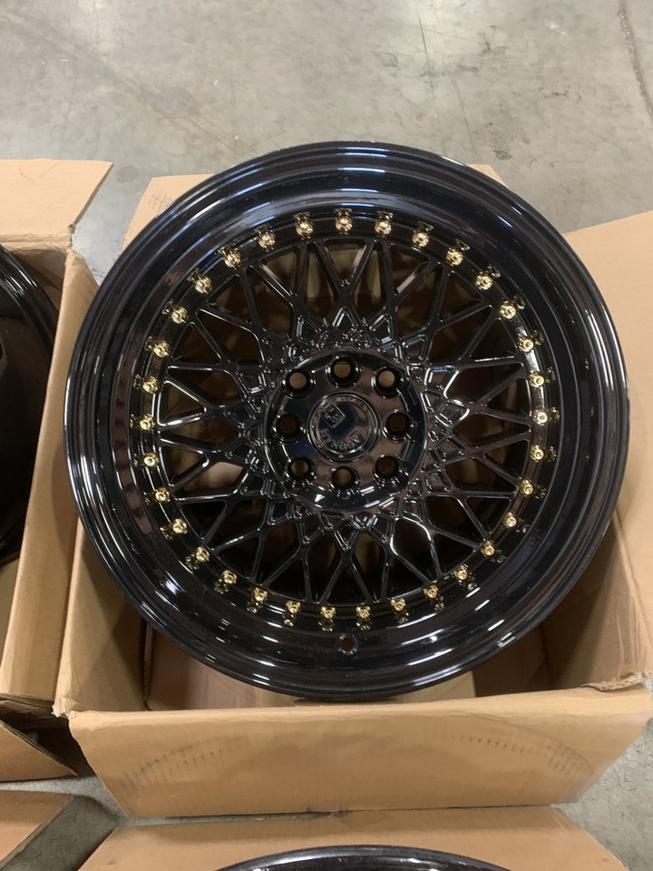 16x8 +15 Aodhan AH05 4x100/114.3 Full Black (Gold Rivet) Wheels (Used ...
