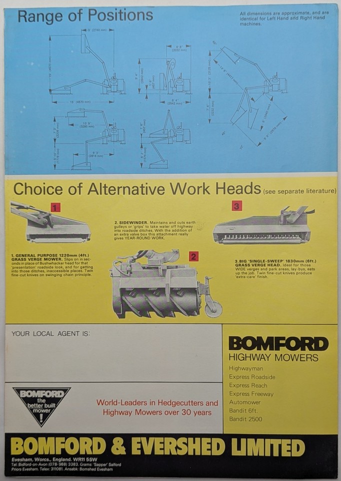 Original Bomford Bushwacker Tractor Mounted Hedgecutter Brochure, c ...