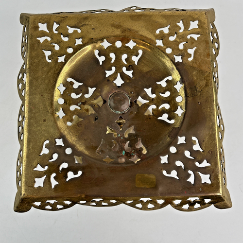Antique Vintage Brass Pierced Square Pedestal Stand Table Plant Trivet ...